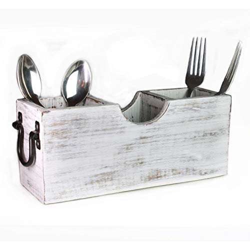 SAVON White Silverware Holder Caddy Wood (3 compartments)