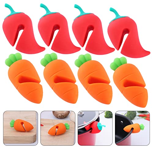 Cabilock 8Pcs Silicone Spill-proof Lid Lifter Boil Stoppers Lid Lifts Carrot Chili Kitchen Pot Lid Holders Lid Stand Heat Resistant Holder Keep The Lid Open