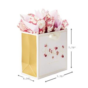 Hallmark Signature 7" Medium Birthday Gift Bag with Tissue Paper (Pink Flowers)