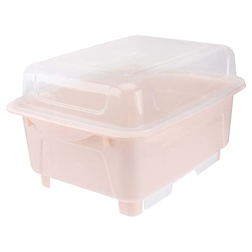 Luxshiny Utensil Drying Box with Lid Cover Dish Drying Rack Drain Board Fork Cutter Spoon Chopstick Holders Caddy Drainer Case Countertop Silverware Flatware Cutlery Organizer Pink