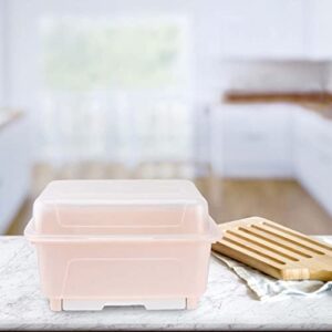 Luxshiny Utensil Drying Box with Lid Cover Dish Drying Rack Drain Board Fork Cutter Spoon Chopstick Holders Caddy Drainer Case Countertop Silverware Flatware Cutlery Organizer Pink