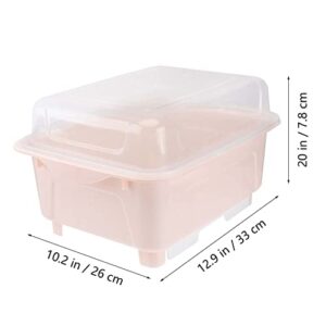 Luxshiny Utensil Drying Box with Lid Cover Dish Drying Rack Drain Board Fork Cutter Spoon Chopstick Holders Caddy Drainer Case Countertop Silverware Flatware Cutlery Organizer Pink