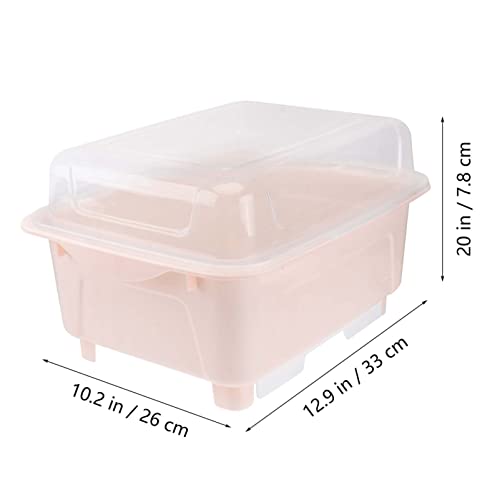 Luxshiny Utensil Drying Box with Lid Cover Dish Drying Rack Drain Board Fork Cutter Spoon Chopstick Holders Caddy Drainer Case Countertop Silverware Flatware Cutlery Organizer Pink