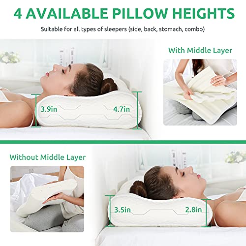 UTTU Sandwich Pillow Queen Size, Orthopedic Pillow for Neck Pain Relief, Cervical Pillow for Back Pain, Neck Support for Side Sleepers, Adjustable Memory Foam Pillow, CertiPUR-US