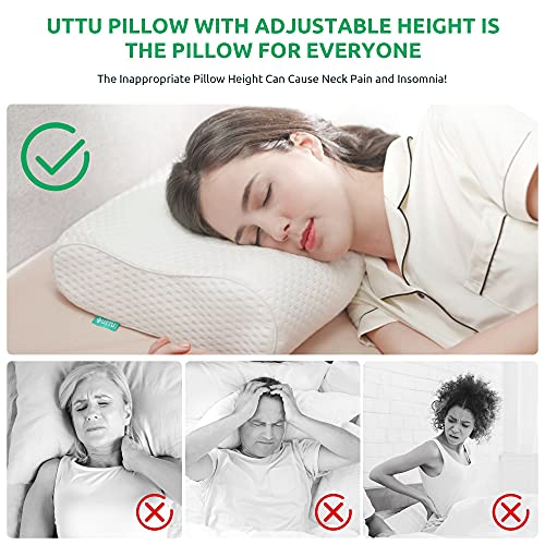 UTTU Sandwich Pillow Queen Size, Orthopedic Pillow for Neck Pain Relief, Cervical Pillow for Back Pain, Neck Support for Side Sleepers, Adjustable Memory Foam Pillow, CertiPUR-US