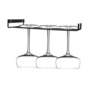 eastbao Hanging Wine Glass Rack Under Cabinet With Black Metal Brackets Wine Glass Holder Under Shelf for Wall Mounted Wood for Black Set of 4