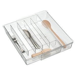 mdesign adjustable, expandable plastic in-drawer utensil organizer tray deep 6 section divided for kitchen organization; holds cutlery, flatware, silverware, cooking utensils, ligne collection, clear