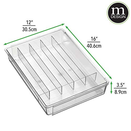 mDesign Adjustable, Expandable Plastic In-Drawer Utensil Organizer Tray Deep 6 Section Divided for Kitchen Organization; Holds Cutlery, Flatware, Silverware, Cooking Utensils, Ligne Collection, Clear