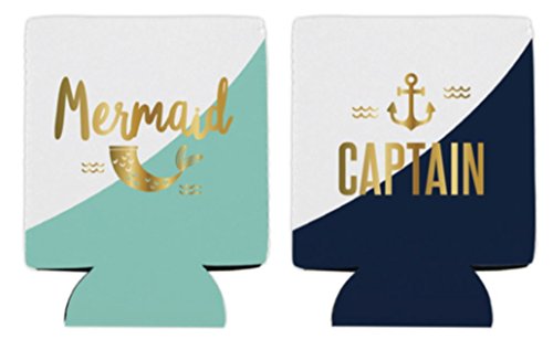 Slant Collections Insulated Can Cover, Set of 2, 4 x 5.2-Inch, Mermaid/Captain