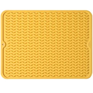 micoyang silicone dish drying mat for multiple usage,easy clean,eco-friendly,heat-resistant silicone mat for kitchen counter or sink,refrigerator or drawer liner yellow l 16 inches x 12 inches