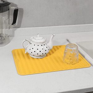 MicoYang Silicone Dish Drying Mat for Multiple Usage,Easy clean,Eco-friendly,Heat-resistant Silicone Mat for Kitchen Counter or Sink,Refrigerator or drawer liner Yellow L 16 inches x 12 inches