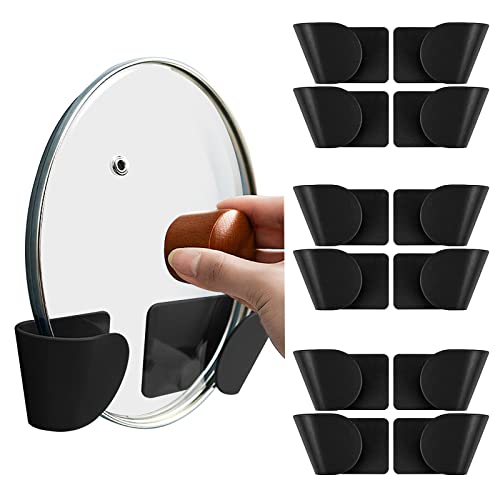 DZHF Pot Lid Organizer, Pot Pan Lid Organizers Holder Inside Cabinet Door, Wall Mount (Set Of 6 Pairs), Black