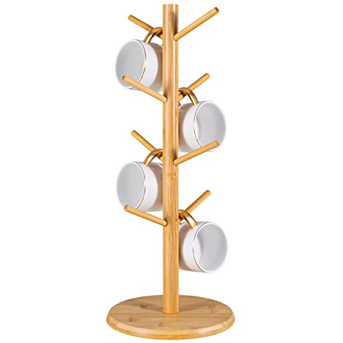 MyLifeUNIT Mug Tree, Coffee Cup Holder with 8 Hooks, Wood Mug Hanger Stand for Counter