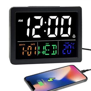 digital alarm clock, with 5.5″ large led time display, adjustable alarm volume, 6 level brightness, alarm settings, usb charger, temperature detect, snooze, clocks for bedroom, bedside, desk, black