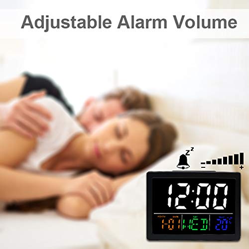 Digital Alarm Clock, with 5.5" Large LED Time Display, Adjustable Alarm Volume, 6 Level Brightness, Alarm Settings, USB Charger, Temperature Detect, Snooze, Clocks for Bedroom, Bedside, Desk, Black