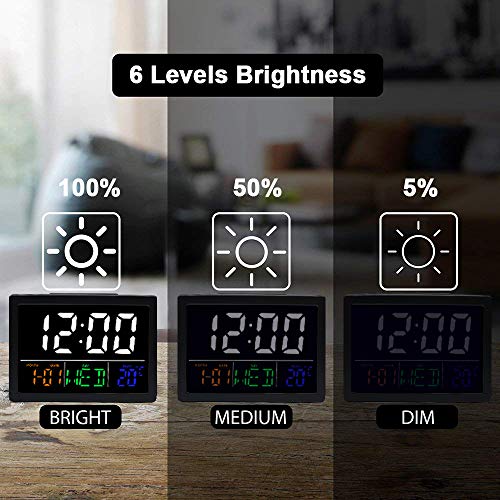 Digital Alarm Clock, with 5.5" Large LED Time Display, Adjustable Alarm Volume, 6 Level Brightness, Alarm Settings, USB Charger, Temperature Detect, Snooze, Clocks for Bedroom, Bedside, Desk, Black