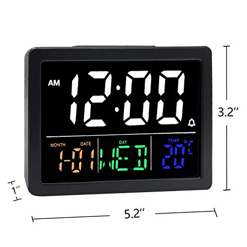 Digital Alarm Clock, with 5.5" Large LED Time Display, Adjustable Alarm Volume, 6 Level Brightness, Alarm Settings, USB Charger, Temperature Detect, Snooze, Clocks for Bedroom, Bedside, Desk, Black