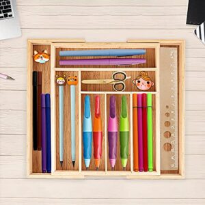 XKXKKE Bamboo Expandable Drawer Organizer Cutlery Tray Adjustable Utensil Drawer Organizer, Wood Drawer Dividers Organizer for Tools, Silverware, Flatware, Knives in Kitchen, Bedroom, Living Room