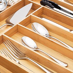 XKXKKE Bamboo Expandable Drawer Organizer Cutlery Tray Adjustable Utensil Drawer Organizer, Wood Drawer Dividers Organizer for Tools, Silverware, Flatware, Knives in Kitchen, Bedroom, Living Room