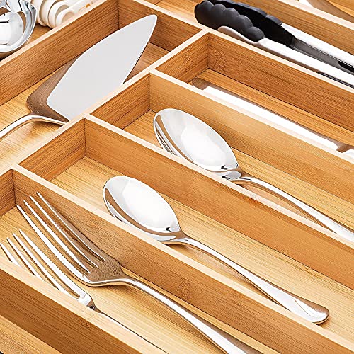 XKXKKE Bamboo Expandable Drawer Organizer Cutlery Tray Adjustable Utensil Drawer Organizer, Wood Drawer Dividers Organizer for Tools, Silverware, Flatware, Knives in Kitchen, Bedroom, Living Room