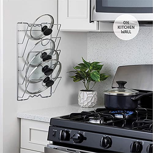 AYNEFY 5-Tiers Pot Lid Rack, Wall Mount Pot Lid Holder Multi Tiers Pan Lid Holder Cabinet Door Storage Rack Cookware Stand Holder for Home Kitchen Cabinet Pantry