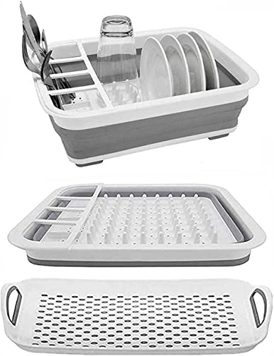 Collapsible Dish Rack and Drainboard Set Storage Dish Drying Rack Basket Folding Storage Container for Kitchen Motorhome Camper