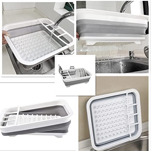 Collapsible Dish Rack and Drainboard Set Storage Dish Drying Rack Basket Folding Storage Container for Kitchen Motorhome Camper