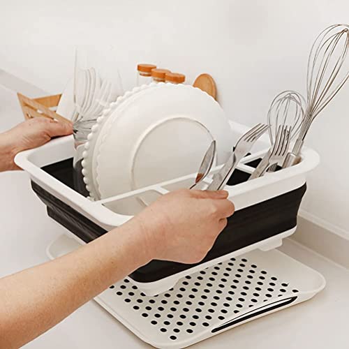 Collapsible Dish Rack and Drainboard Set Storage Dish Drying Rack Basket Folding Storage Container for Kitchen Motorhome Camper