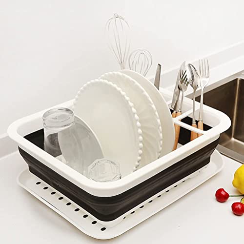 Collapsible Dish Rack and Drainboard Set Storage Dish Drying Rack Basket Folding Storage Container for Kitchen Motorhome Camper