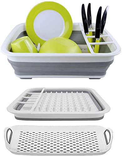 Collapsible Dish Rack and Drainboard Set Storage Dish Drying Rack Basket Folding Storage Container for Kitchen Motorhome Camper