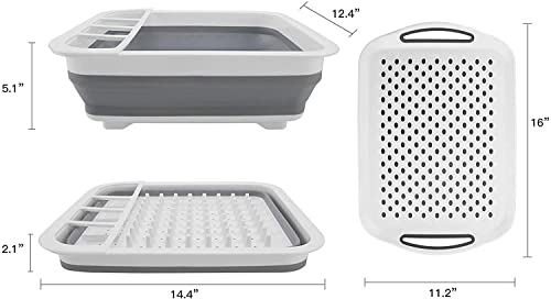 Collapsible Dish Rack and Drainboard Set Storage Dish Drying Rack Basket Folding Storage Container for Kitchen Motorhome Camper