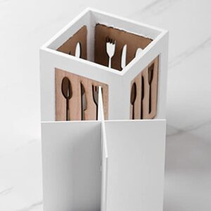 Flueyer Wood Cutlery Caddy, Decorative Wooden Knife and Fork Box Layered Kitchen Utensil Holder for Countertop, Kitchen Table, Cabinet, Pantry