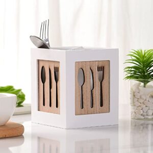 Flueyer Wood Cutlery Caddy, Decorative Wooden Knife and Fork Box Layered Kitchen Utensil Holder for Countertop, Kitchen Table, Cabinet, Pantry