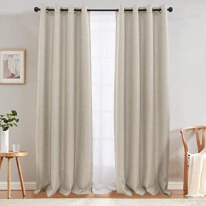 jinchan linen textured curtain for living room darkening 84 inch long bedroom curtains thermal insulated curtains greyish beige curtains grommet top window curtains 1 panel