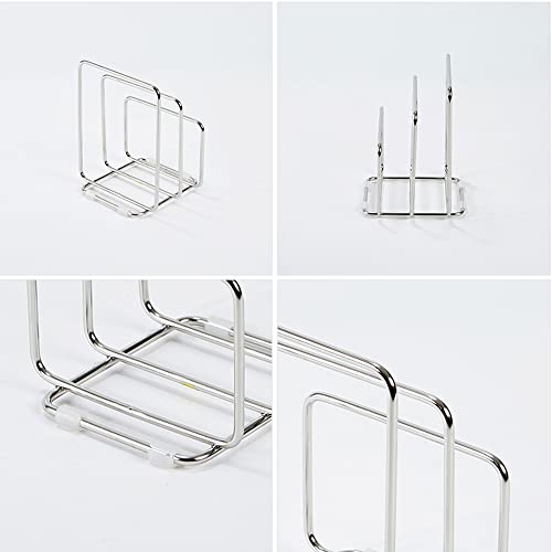 Stainless Steel Mini Storage Tray Cutting Board Organizer Stand Rack for Kitchen, Organizer Divider Holder with 2 slots for skillets, Chopping Board, pot lid, baking sheet