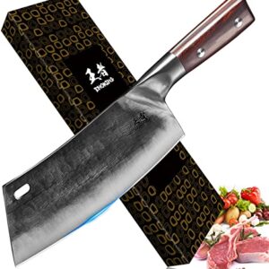 Cleaver Knife, ENOKING Meat Cleaver Hand Forged Serbian Chef Knife German High Carbon Stainless Steel Butcher Knife Vegetable Cleaver with Full Tang Handle for Home Kitchen and Restaurant, Ultra Sharp