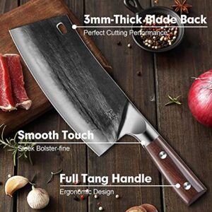 Cleaver Knife, ENOKING Meat Cleaver Hand Forged Serbian Chef Knife German High Carbon Stainless Steel Butcher Knife Vegetable Cleaver with Full Tang Handle for Home Kitchen and Restaurant, Ultra Sharp