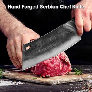 Cleaver Knife, ENOKING Meat Cleaver Hand Forged Serbian Chef Knife German High Carbon Stainless Steel Butcher Knife Vegetable Cleaver with Full Tang Handle for Home Kitchen and Restaurant, Ultra Sharp