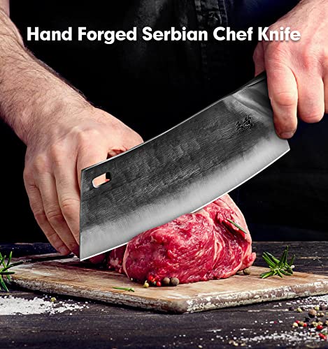 Cleaver Knife, ENOKING Meat Cleaver Hand Forged Serbian Chef Knife German High Carbon Stainless Steel Butcher Knife Vegetable Cleaver with Full Tang Handle for Home Kitchen and Restaurant, Ultra Sharp