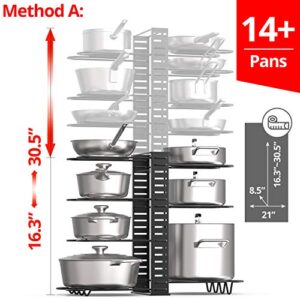 Vdomus Extensible Pot Rack Organizer with 4 DIY Methods Black & Adjustable 3 DIY Methods Pots and Pans Shelf