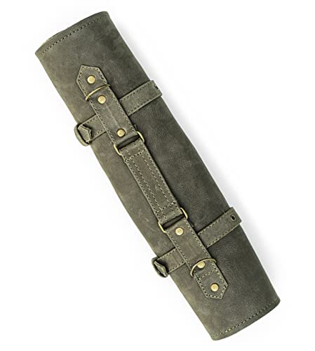 Knife Roll Bag Genuine Leather – knife case for Chefs 7 slots – Leather Knife bag Clint (Olive-Green)