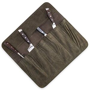 Knife Roll Bag Genuine Leather – knife case for Chefs 7 slots – Leather Knife bag Clint (Olive-Green)