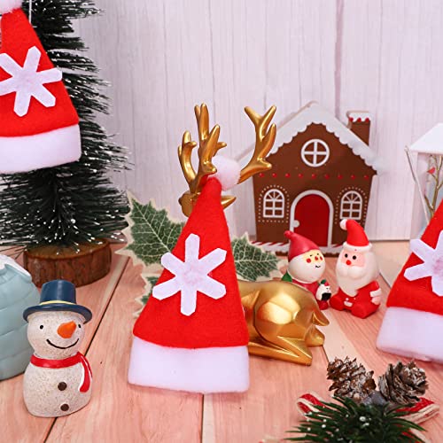 Whaline 30Pcs Christmas Mini Santa Hat Silverware Holders Cup Bottles Cover with Snowflake Tableware Holder Cutlery Knife Fork Spoon Holder Bag for Xmas Party Dinnerware Kitchen Table Setting