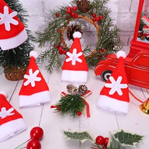 Whaline 30Pcs Christmas Mini Santa Hat Silverware Holders Cup Bottles Cover with Snowflake Tableware Holder Cutlery Knife Fork Spoon Holder Bag for Xmas Party Dinnerware Kitchen Table Setting