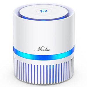 true hepa filter air purifier for small room desktop, portable size air cleaner for bedroom office rv, odor eliminator for allergies and pets, smoke, dust, night light, 2 fan speed quiet by mooka