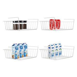 under shelf basket, 4 pack white wire rack, slides under shelves for storage space on kitchen pantry desk bookshelf cupboard