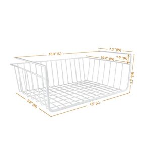 Under Shelf Basket, 4 Pack White Wire Rack, Slides Under Shelves for Storage Space on Kitchen Pantry Desk Bookshelf Cupboard