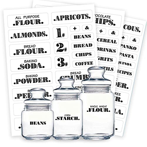 132 Clear Pantry Labels Sticker, Farmhouse Bold Cute Preprinted Pantry Names Stickers, Various Sizes Water Resistant Food Labels for Jars Canisters, Kitchen Organization and Storage W/extra "+"、"&"