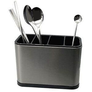 stainless steel kitchen utensil holder for countertop, 4 divider drip tray abs anti slip kitchen counter, utensil caddy storage, 7.08 x 5.03 x 3.34​ inch