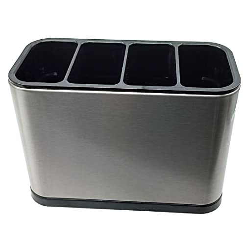 Stainless Steel Kitchen Utensil Holder for countertop, 4 Divider Drip Tray ABS Anti Slip Kitchen Counter, Utensil Caddy Storage, 7.08 x 5.03 x 3.34​ inch